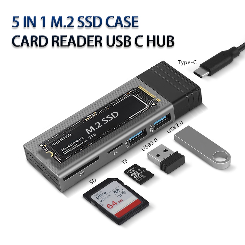 USB C HUB M . 2 NVMe NGFF SSD Enclosure , Case Box SD TF Card Reader ...