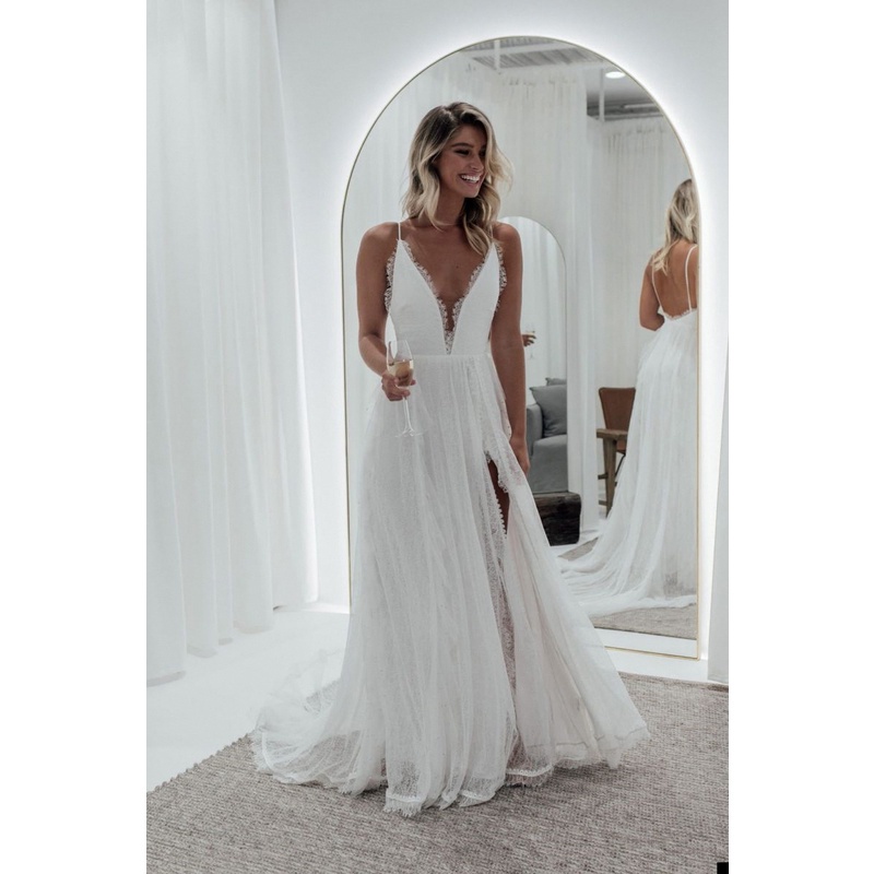 Mulher Elegante Faixa De Malha Em V Vestido De Noiva Sem Mangas Dama De