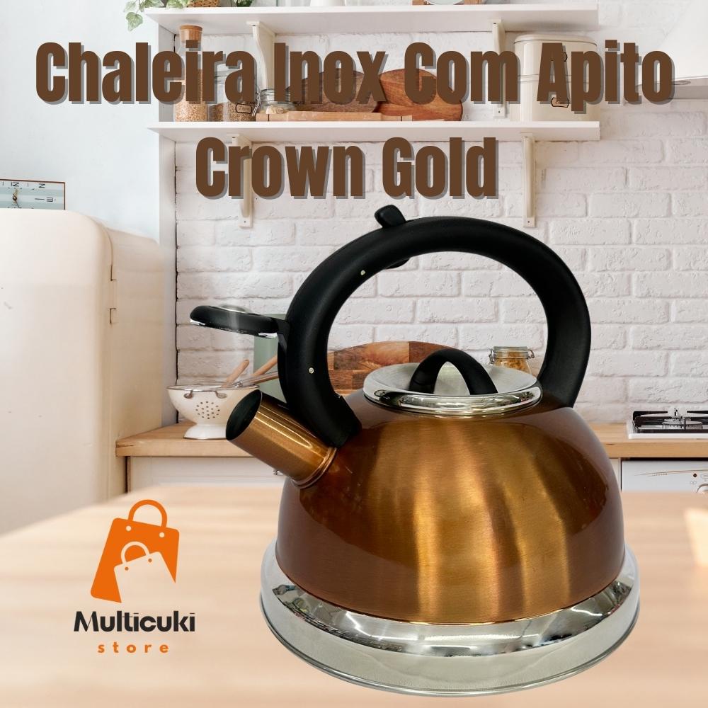 Chaleira Inox Com Apito Crown Gold 3 Litros - Gold | Shopee Brasil