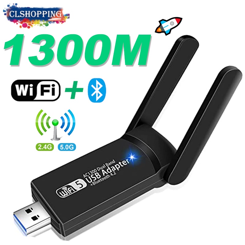 Adaptador USB WiFi Bluetooth 1300Mbps Dual Band 2.4/5Ghz Receptor Externo De Rede Sem Fio , Mini ...