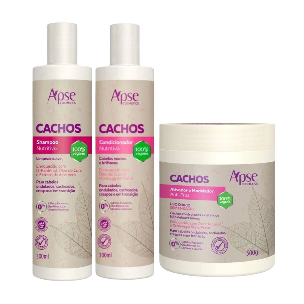 Kit Apse Cachos Shampoo + Condicionador + Ativador 500g | Shopee Brasil