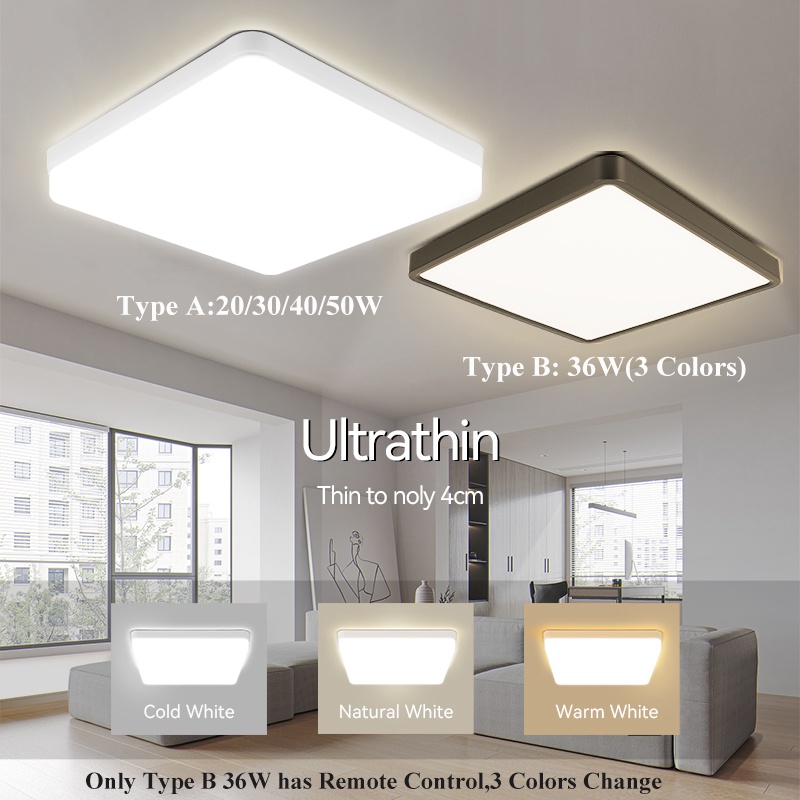 230V Plafon Sobrepor Led Quadrado Moderno Luminária De Teto 50w 40w 36w ...