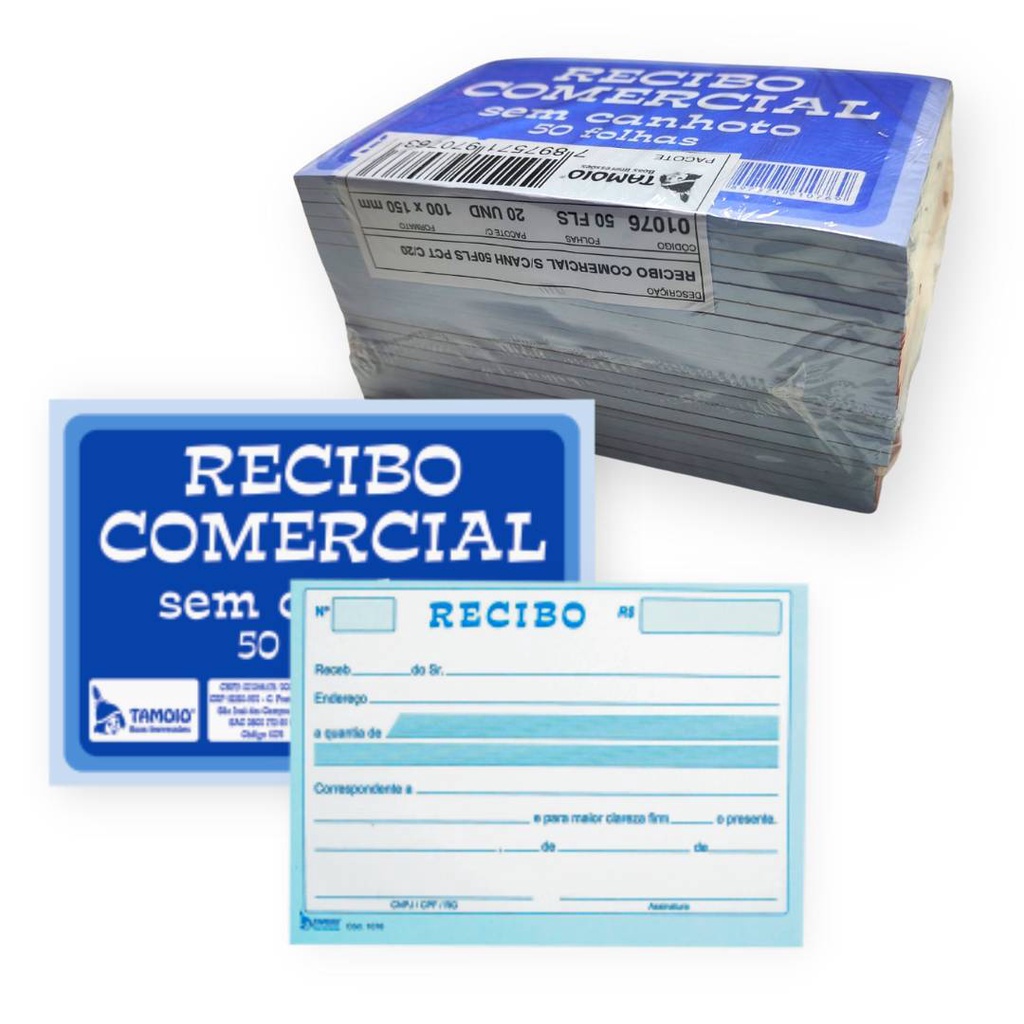 Kit com 20un Talão Recibo Comercial 50 Folhas 10x15cm SEM Canhoto Tamoio | Shopee Brasil