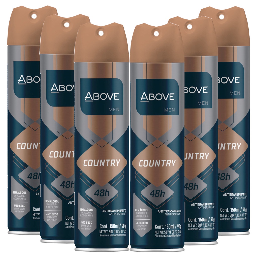 Kit 6 Desodorantes Spray Above Country - 150ml/90g | Shopee Brasil