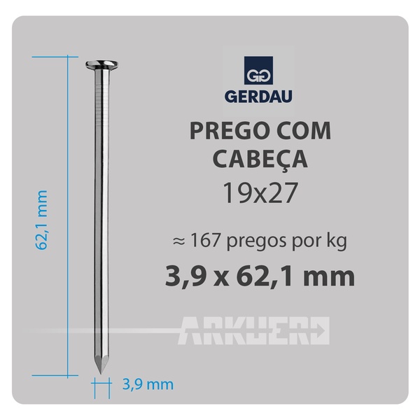 Prego Com Cabeça Gerdau Polido 1Kg - 19x27 | Shopee Brasil