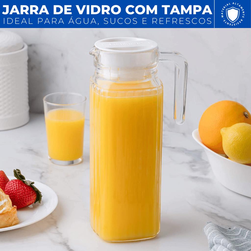 Jarra de Vidro 1L c/ Tampa e Alca p/ Agua Sucos e Refrescos | Shopee Brasil