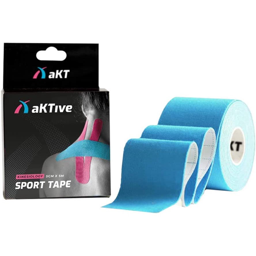 Bandagem Fita Elástica Kinesio aKTive Tape AZUL | Taping Muscular Dor Fisioterapia Adesiva ...