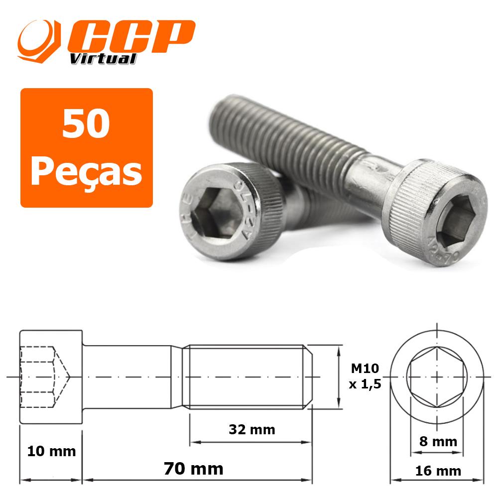 Parafuso Allen Cabeça Cilindrica Aço Inox M10 x 70 mm - 50 Peças ...