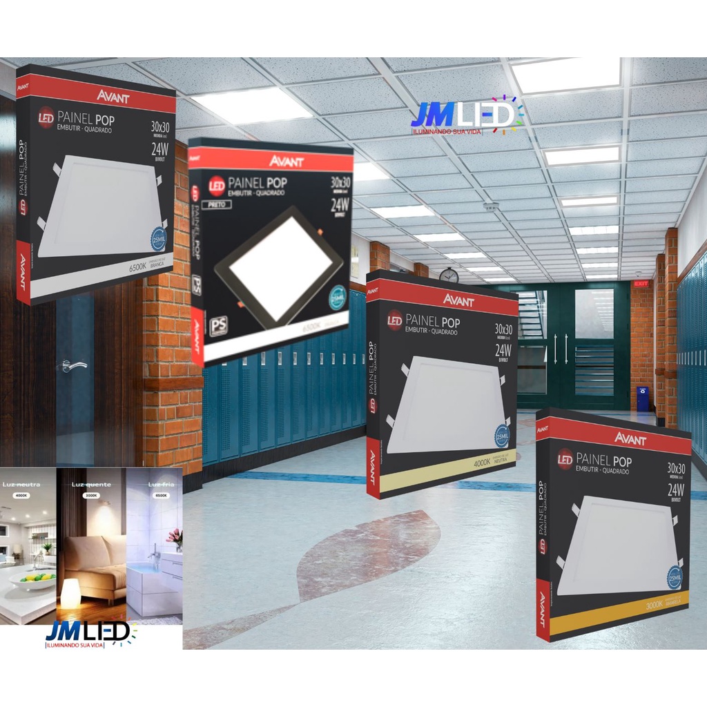 Painel plafon LED embutir quadrado 24W gesso drywall | Shopee Brasil
