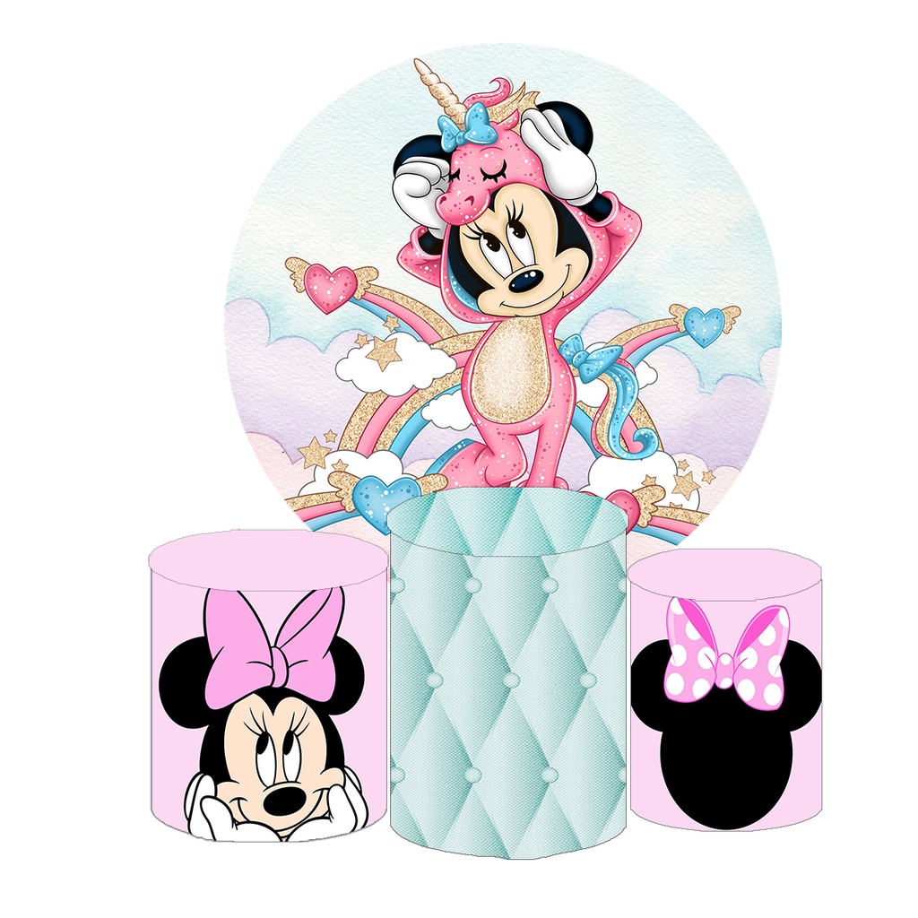 Kit Painel Redondo Sublimado E Trio Capas Cilindros - Minnie Rosa ...