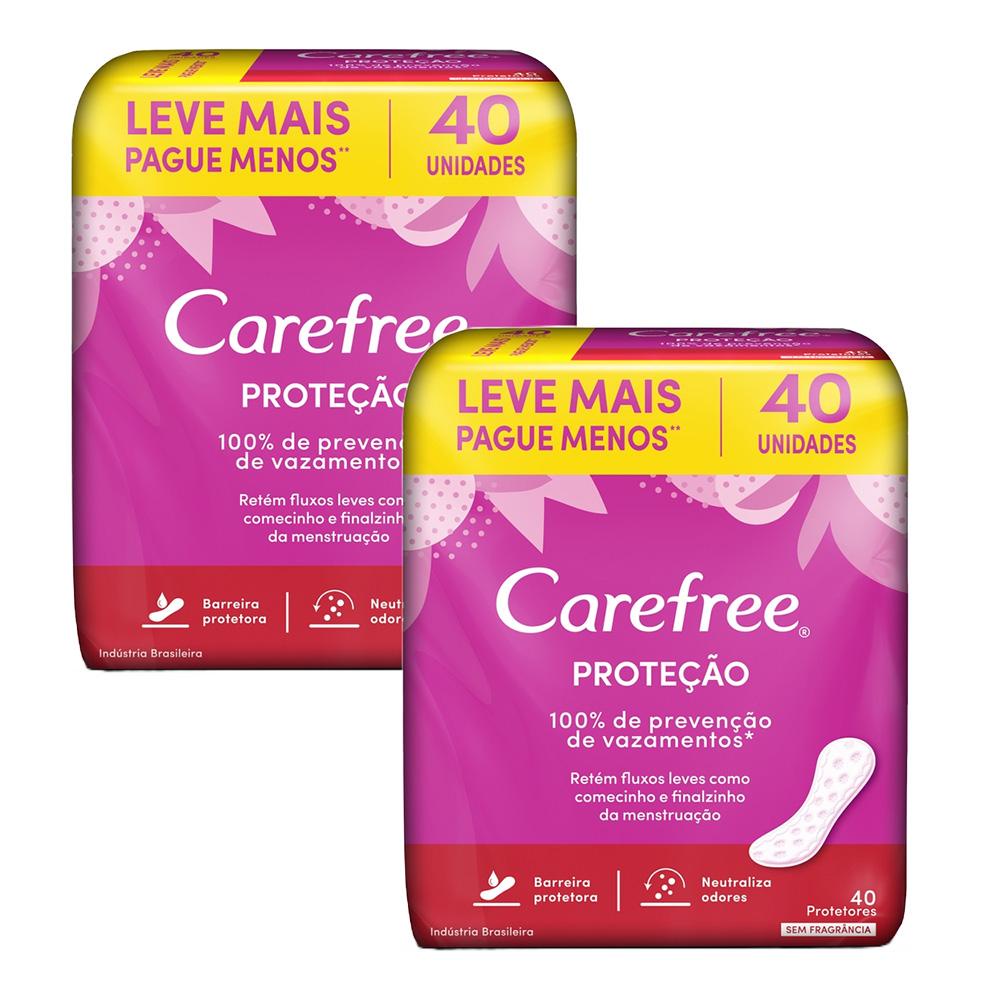 Kit 2 Protetores Diário Carefree Proteção sem Perfume 40 Unidades ...