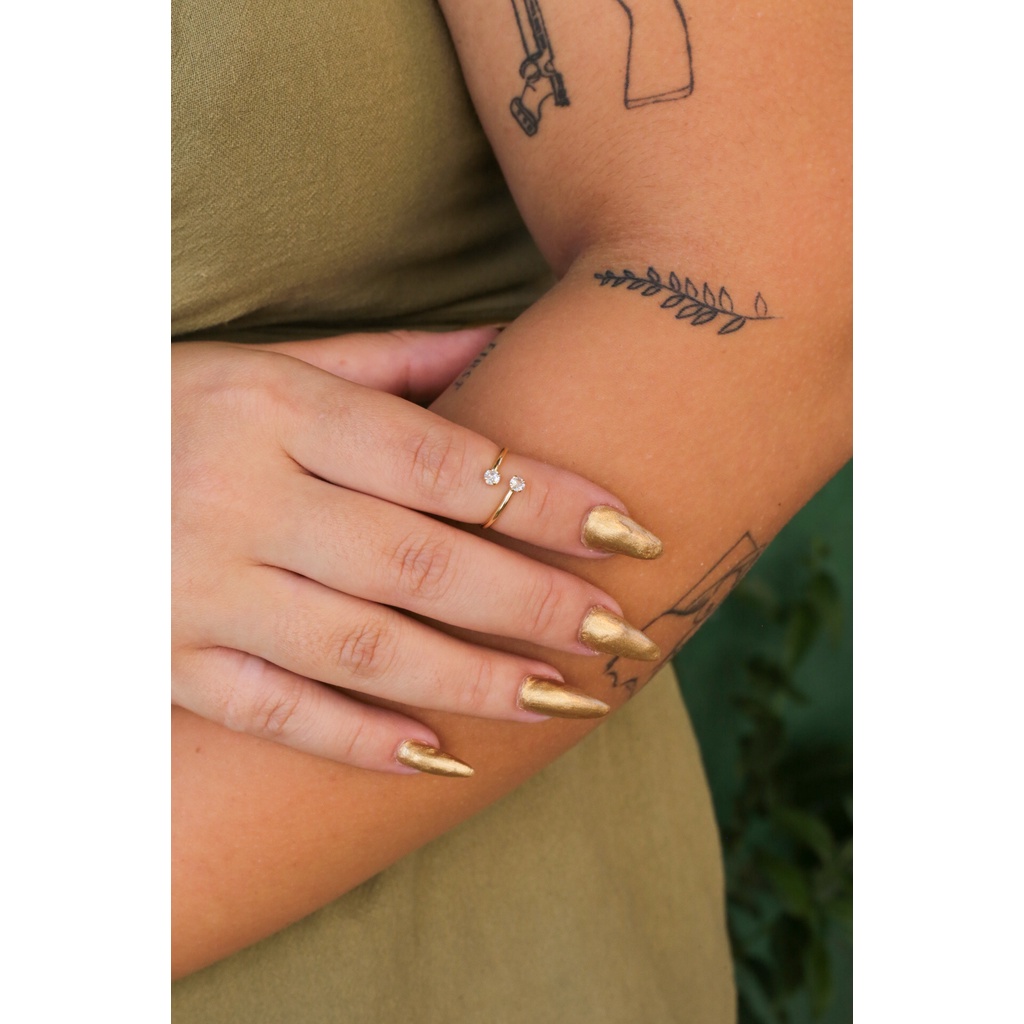 Anel falange 2 pontos de luz dourado | Shopee Brasil