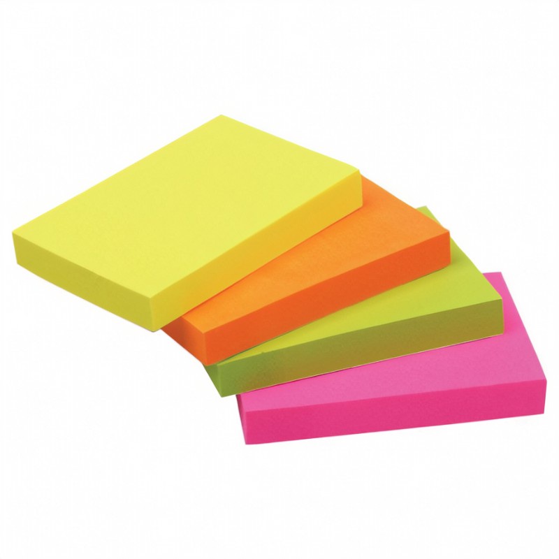 Bloco De Notas Adesivas 4 Cores Neon Quadrado Post It 100fls Bloquinho ...