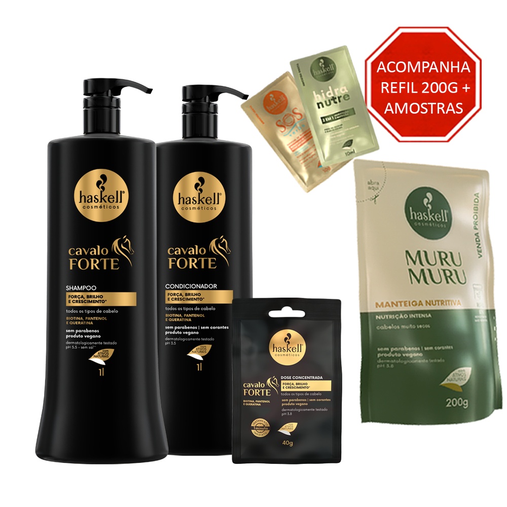 Kit Haskell Cavalo Forte Shampoo e Condici 1 Litro + Dose Cavalo ...