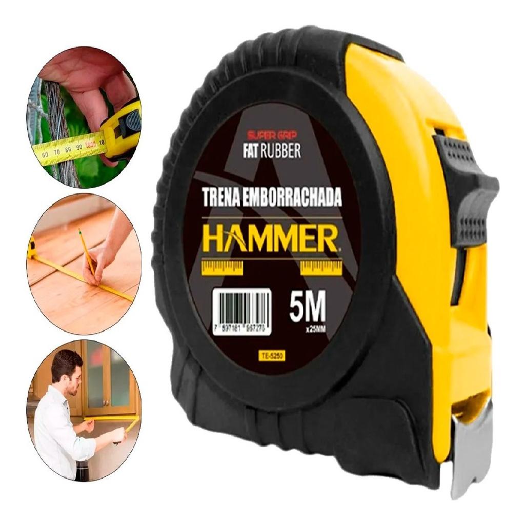 Trena Manual Emborrachada Hammer 5 Metros 5mx25mm Original | Shopee Brasil