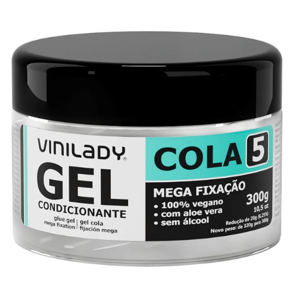 Gel Cola Masculino Mega Fixação Nº 5 sem álcool com Aloe Vera 300g Vini ...