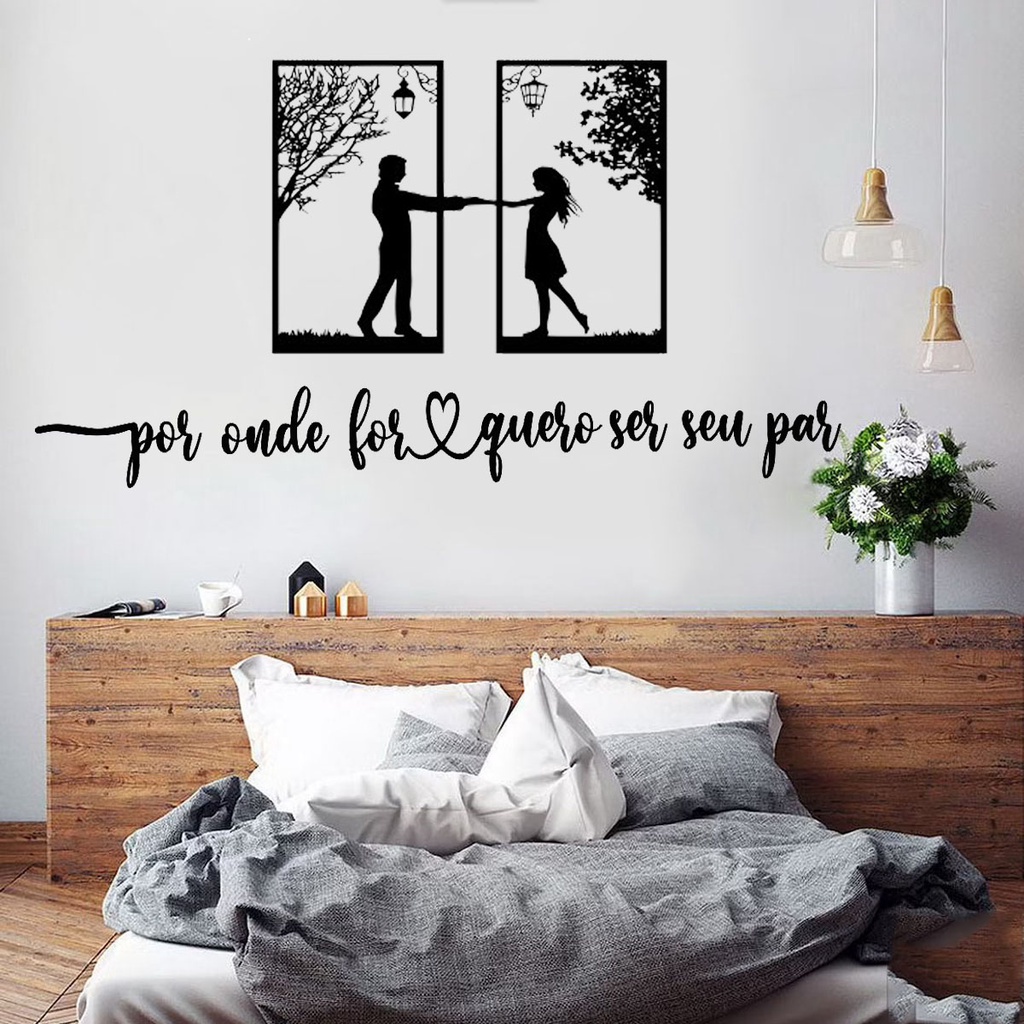 Quadro Casal Cabeceira + Frase Por onde for quero ser seu par Mdf ...