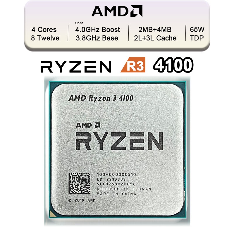 AMD Novo Ryzen 3 4100 R3 4100 3,8 GHz Processador De CPU De 4 Núcleos De 8 Fios 7NM L3 = 8M 100 ...