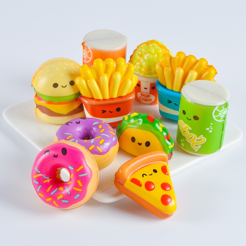 Batatas Fritas Hambúrgueres Pizza Squishy Toys Soft Kids Anti Stress ...