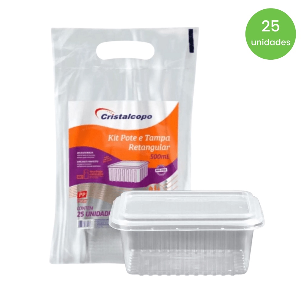 Pote de 500ml Retangular Transparente com tampa Cristalcopo com 25 unidades | Shopee Brasil