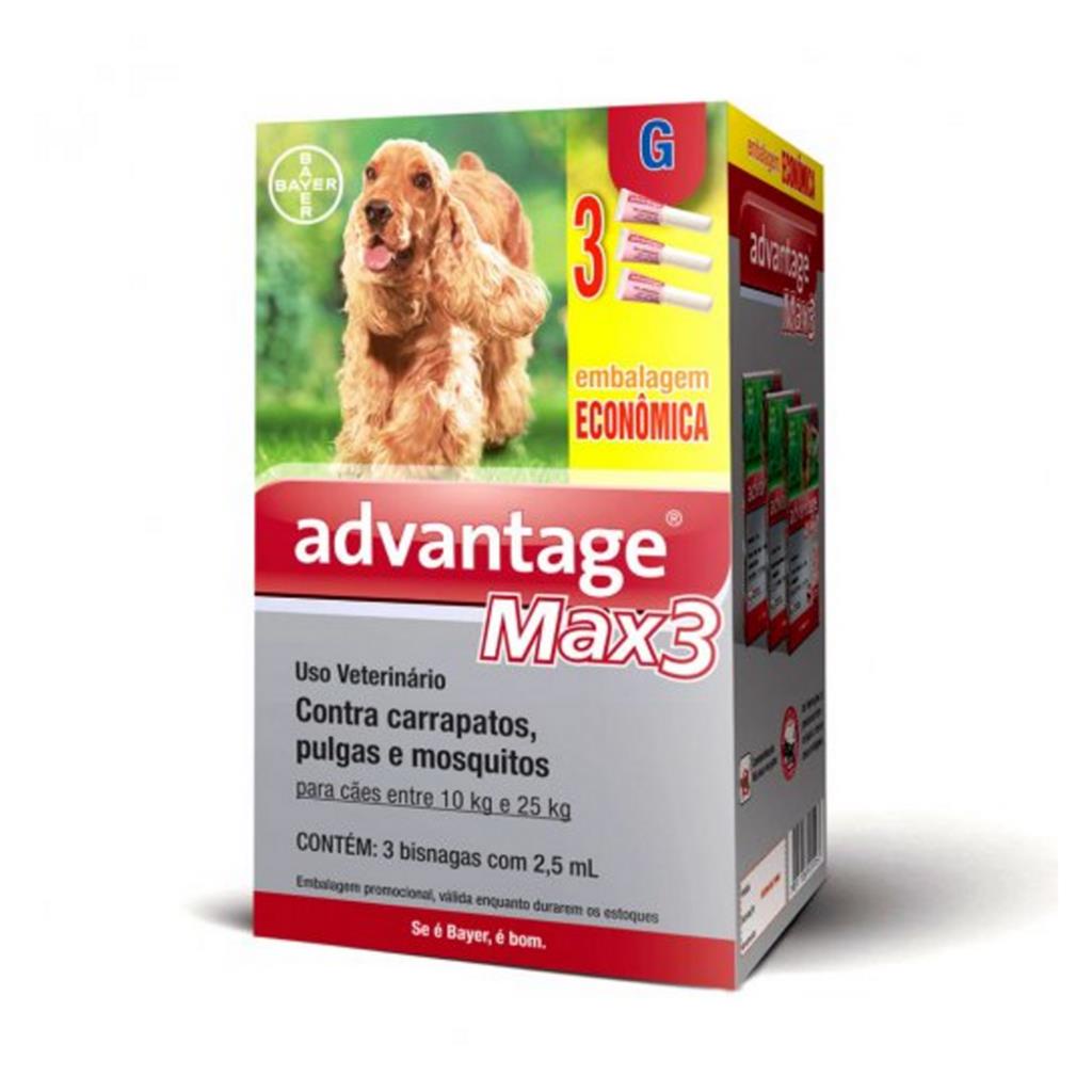 Advantage Max3 Caes 10 A 25kg Combo 3 Pipetas - Escorrega o Preço