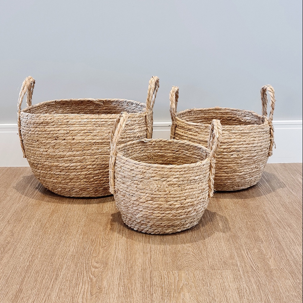 Kit 3 Cesto de Palha Natural Grande Decorativo Vaso Cachepot balaio ...