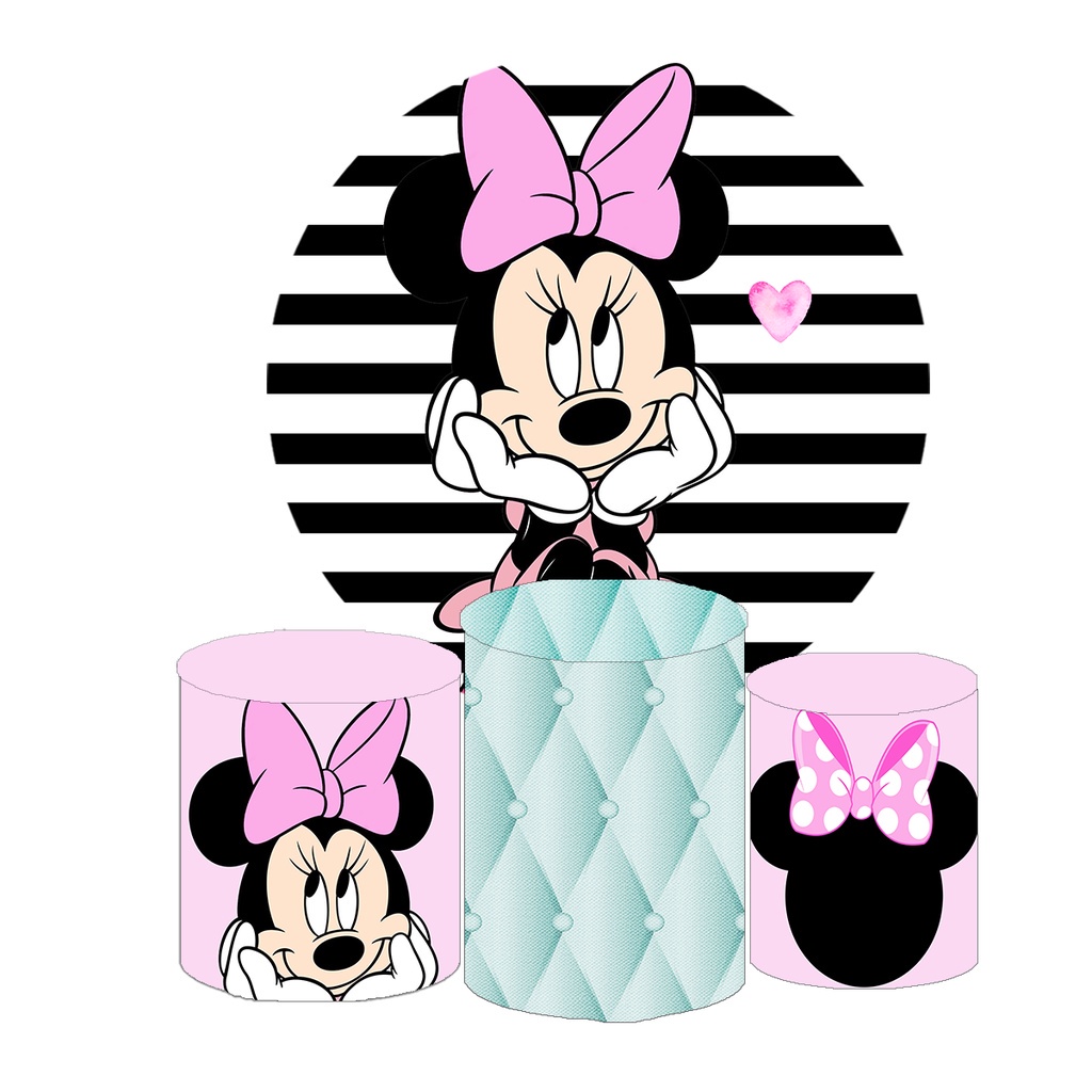 Kit Painel Redondo Sublimado E Trio Capas Cilindros - Minnie Rosa ...