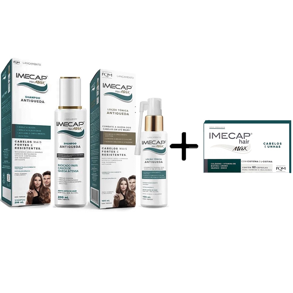 Kit Combo Hair Max C/60 + Shampoo + Loção Tônica Imecap Hair Max ...