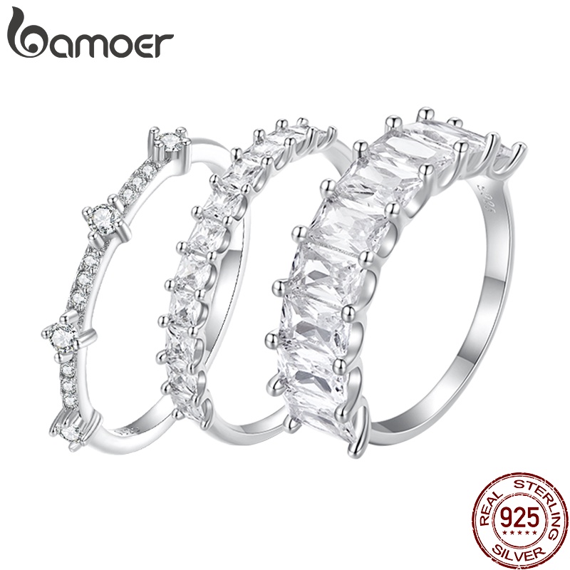 Bamoer 925 Prata Zircônia Brilhante Anel 3 Tipos Disponível Luxo Joalheria Para Casais Femininos ...