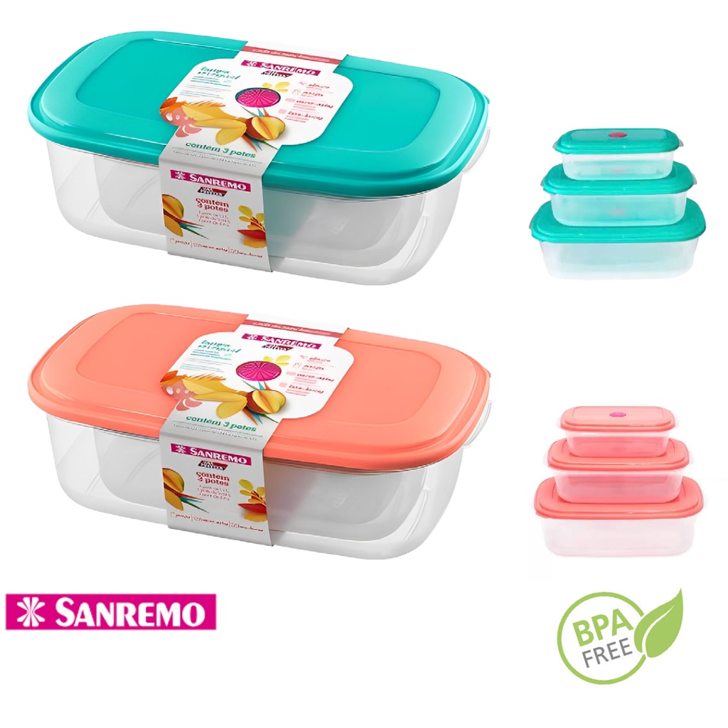 Conjunto Pote Kit 3 Potes Retangular Plástico Freezer Micro-ondas Lava ...