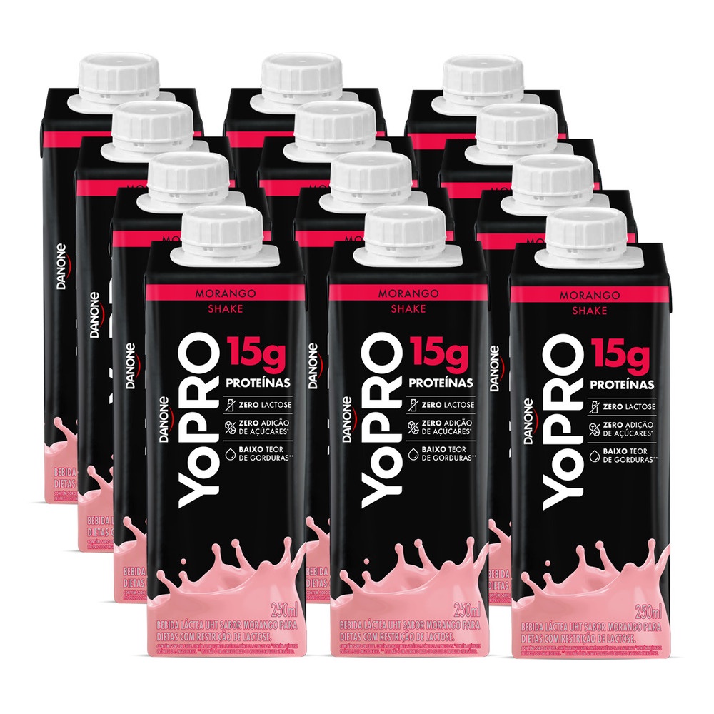 Pack 12 unidades YoPRO Bebida Láctea UHT Morango 15g de proteínas 250ml ...