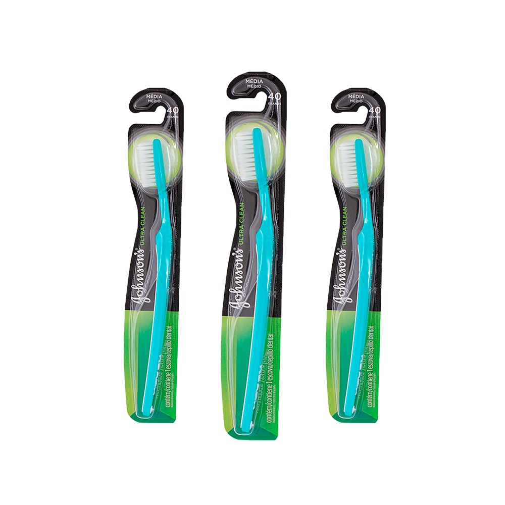 Kit 3 Escova Dental Johnson & Johnson Ultra Clean Grande Cerdas Médias ...