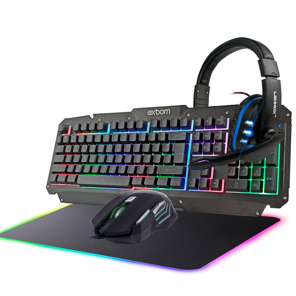 Kit Gamer Teclado Mouse e Mousepad Exbom RGB + Fone de Ouvido Headset ...
