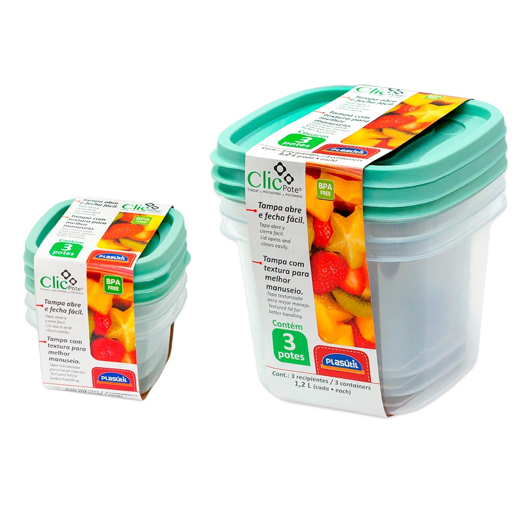 Kit com 6 potes para mantimentos plástico com tampa 200ml e 1200ml ...