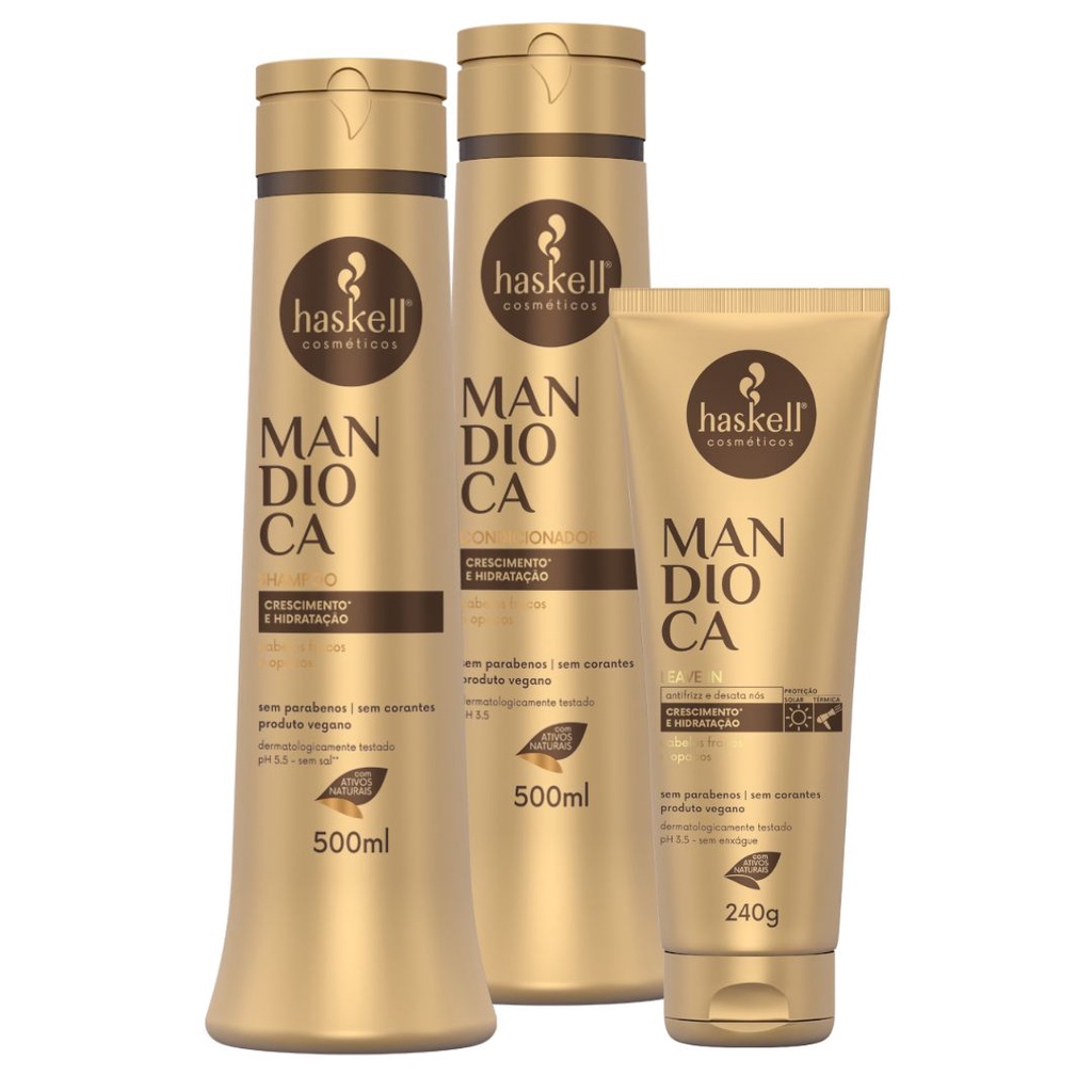 Kit Haskell Mandioca Shampoo e Condicionador + Leave-in (M) | Shopee Brasil