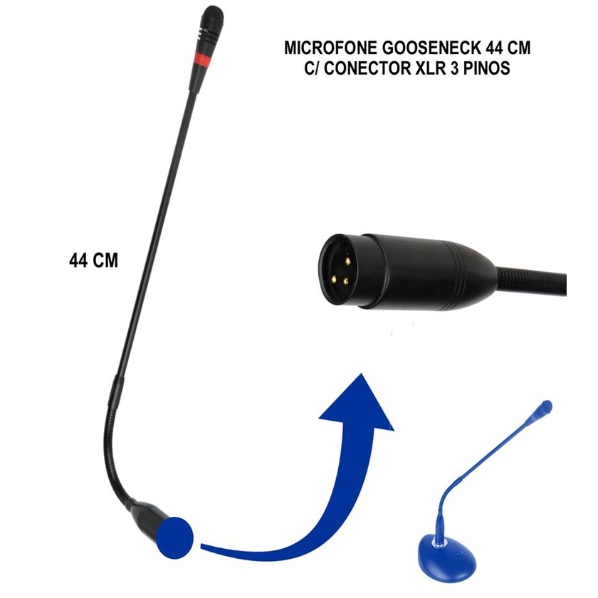 Microfone Gooseneck SEM Base,44 cm p/ Pulpito Igreja,Palestra,Reuniao ...