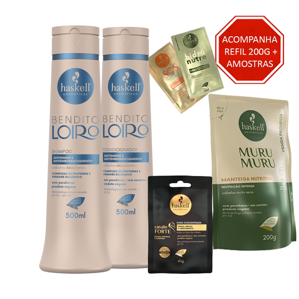 Kit Haskell Bendito Loiro Shampoo e Cond 500ml + Dose Cavalo | Shopee Brasil