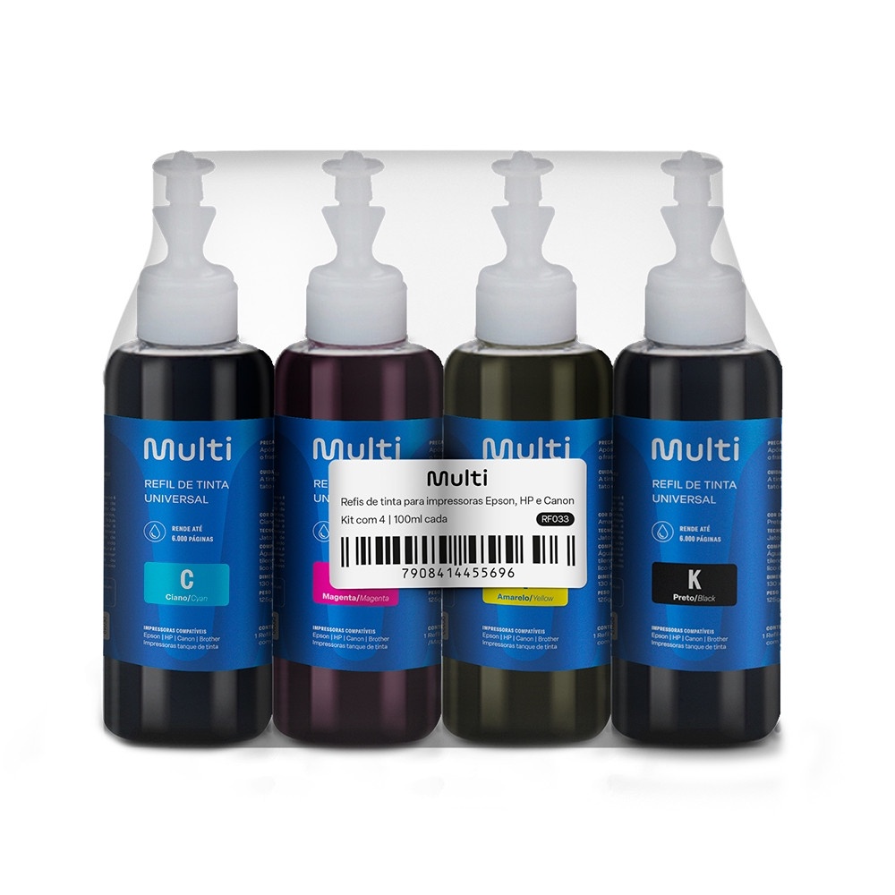 Kit Refil de Tinta Universal 4 Cores 100ml Multi - RF033 | Shopee Brasil