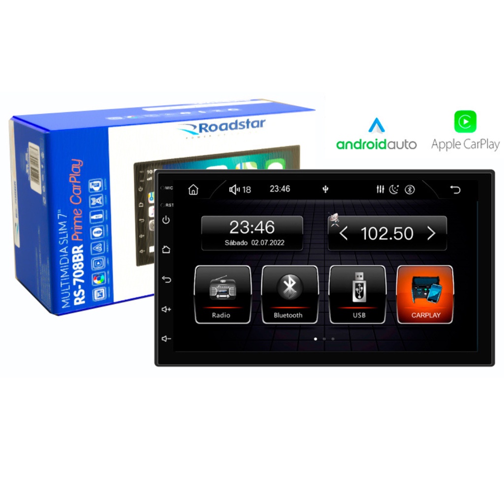 CENTRAL MULTIMIDIA CARPLAY BLUETOOTH RS-708BR PLUS | Shopee Brasil