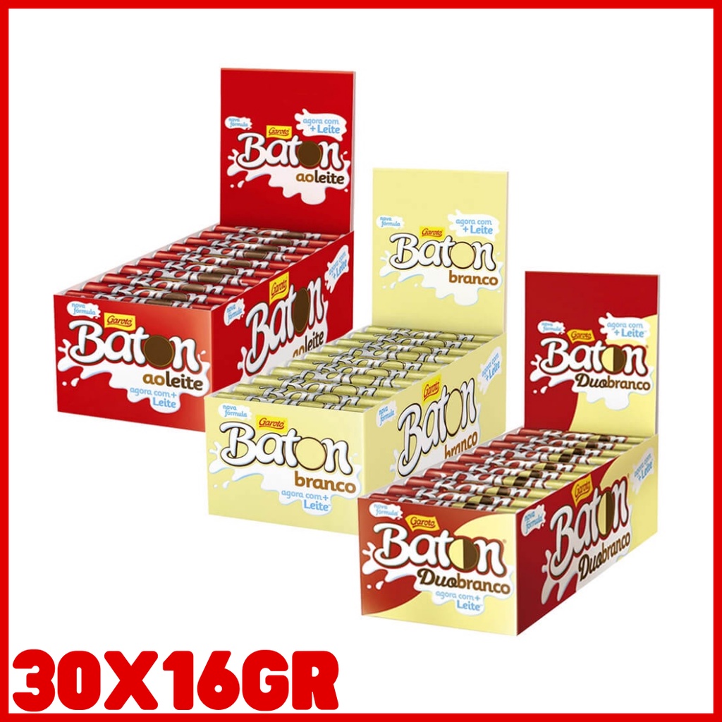 CHOC BATON 30X16GR - 3 SABORES | Shopee Brasil