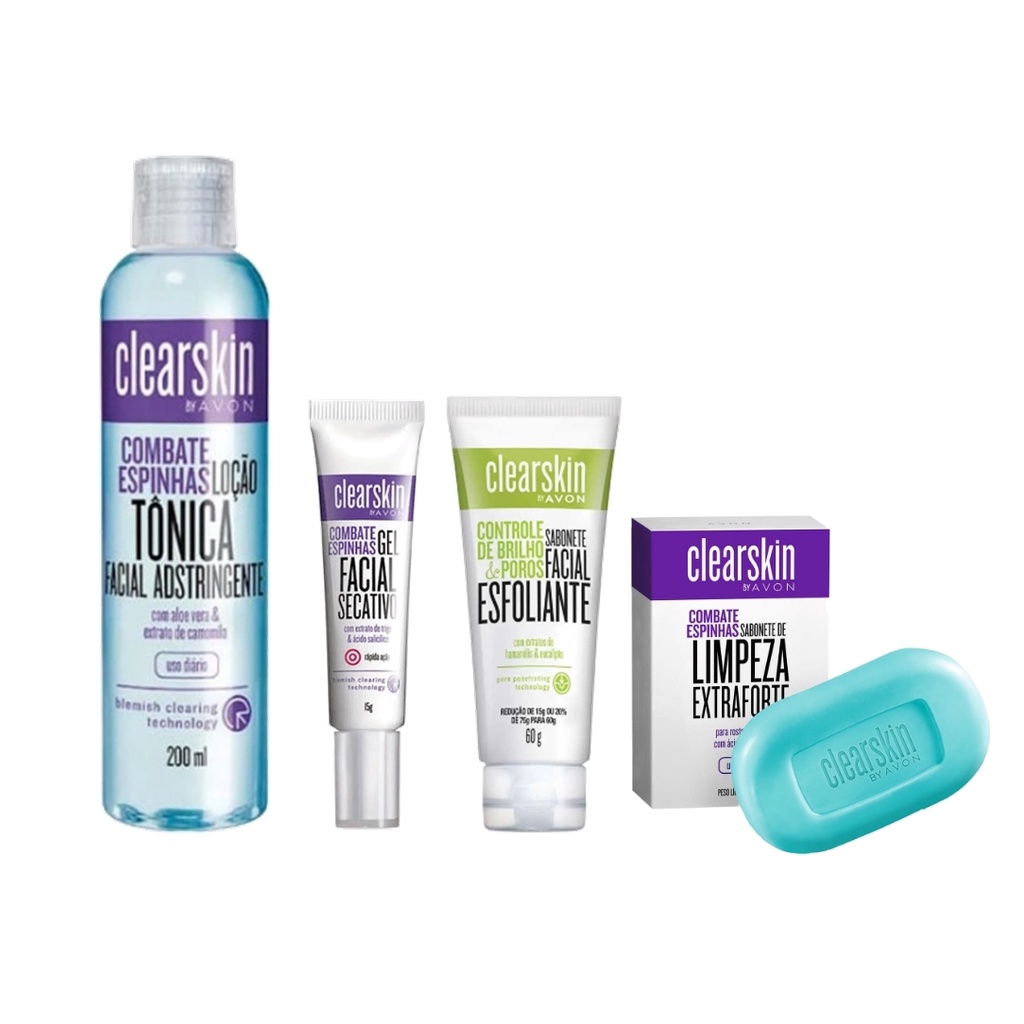 Kit Combate Espinhas Clearskin Avon Tônico Facial Gel Secativo Sabonete ...