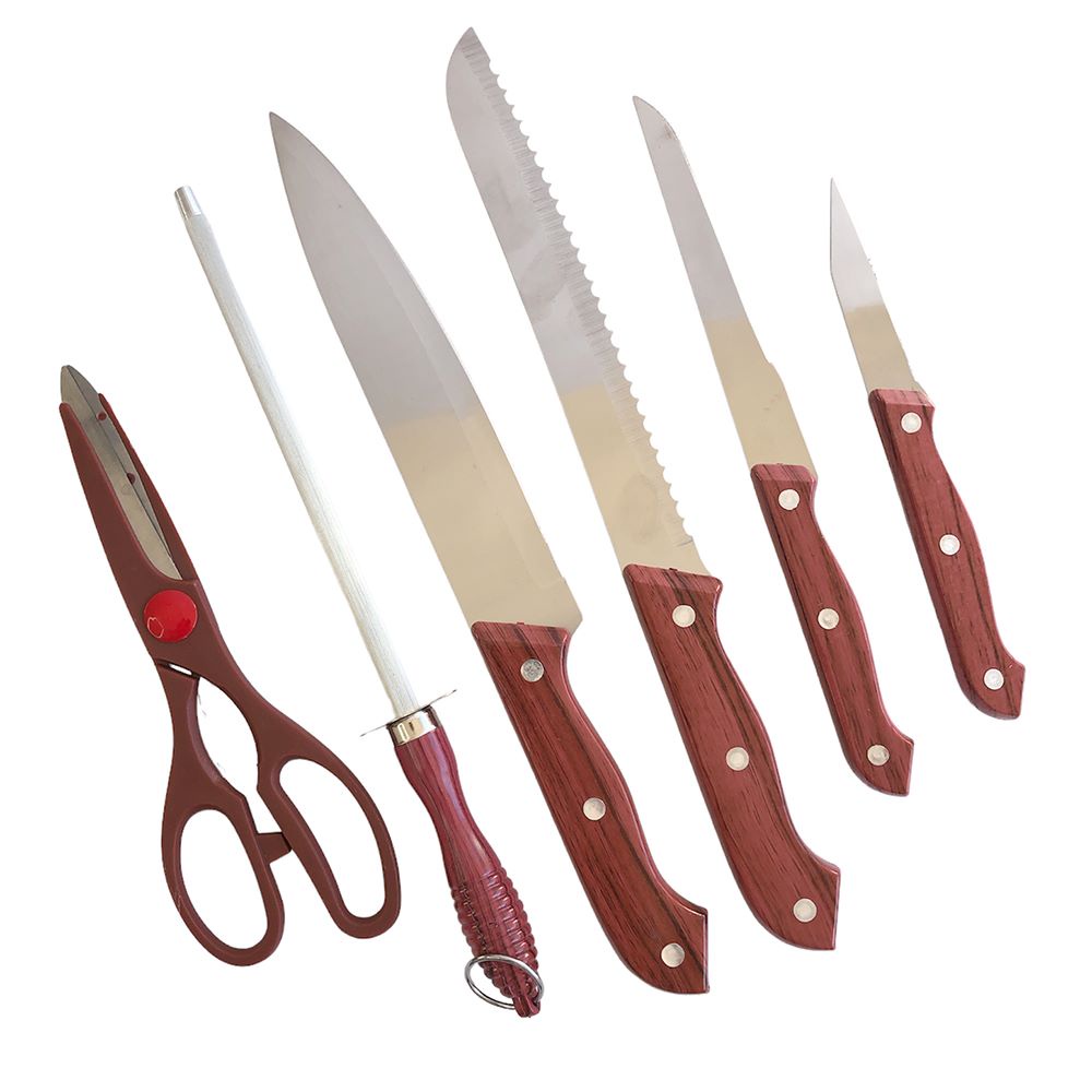 Jogo De Facas Inox Tesoura Chaira Tabua Kit 7 Pecas | Shopee Brasil