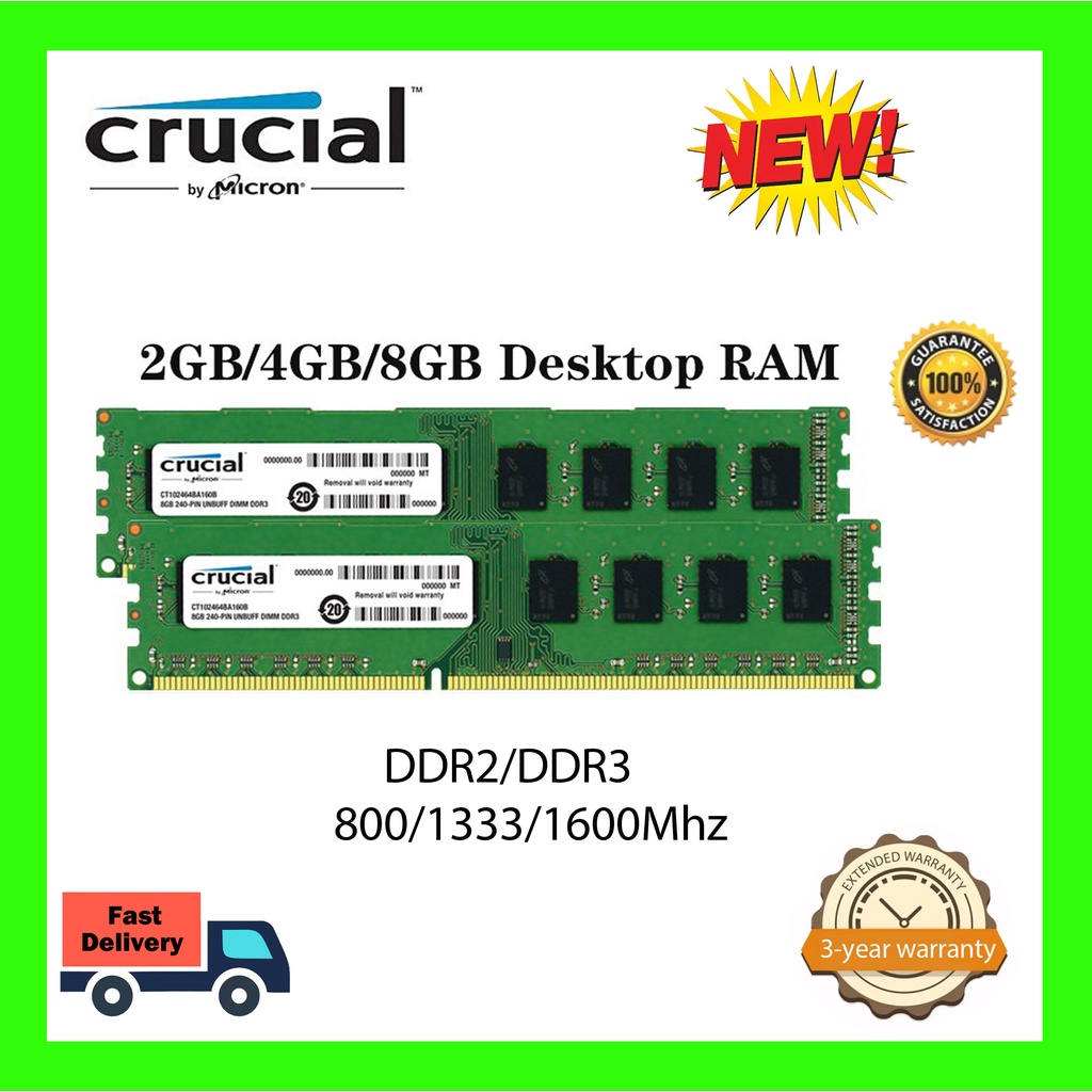 Crucial 2GB 4GB PC 8GB DDR2 DDR3 DDR3L 1066/1333/1600MHz Memória RAM DIMM PC2 Computador 240pins ...