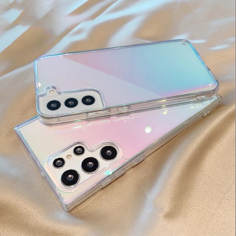 Para Samsung S23 Ultra Capa Luxo Aurora Gradiente Claro Anti-Impacto S22 Plus S21 S20 FE A52 A72 ...