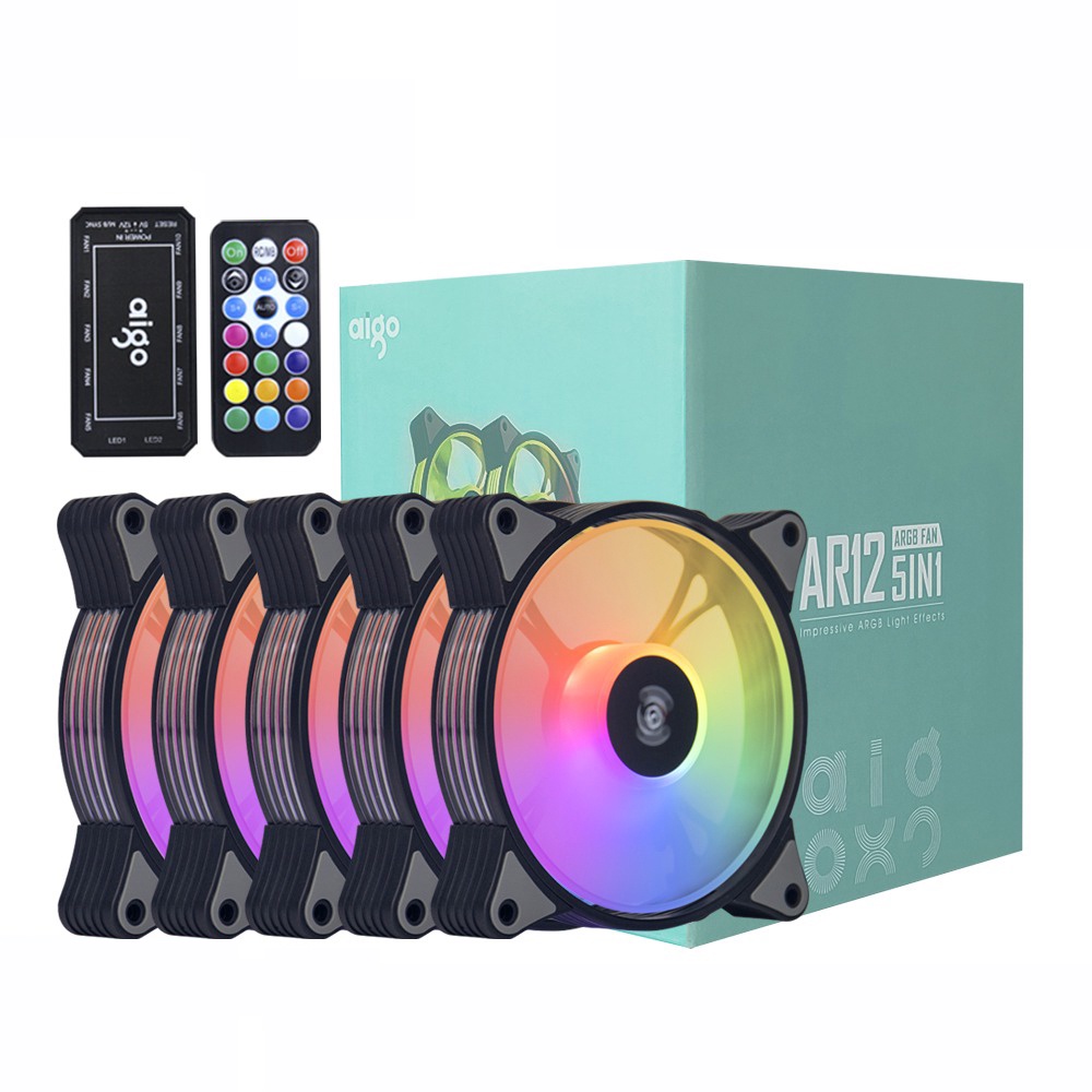 Fan Cooler Gamer Aigo Ar12 RGB 5 Fan 120mm Controladora | Shopee Brasil