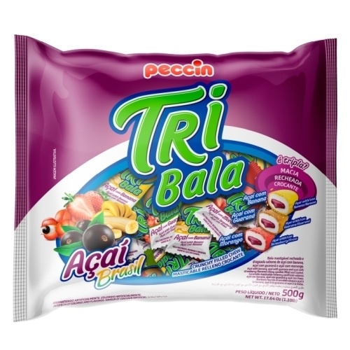 Bala Recheada Peccin TriBala Sabor Açai Brasil Saco 500g | Shopee Brasil
