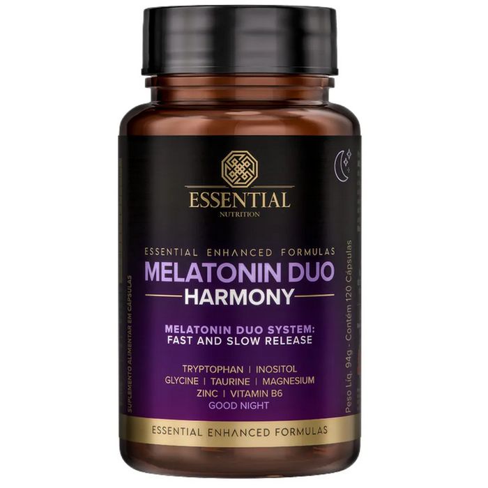 Melatonina Duo Harmony - 120 Capsulas - Essential Nutrition Original ...