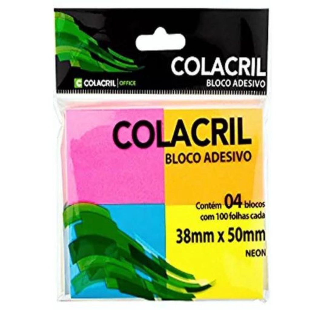 Bloco Adesivo Auto Colante 38X50mm Neon post it 4 cores | Shopee Brasil