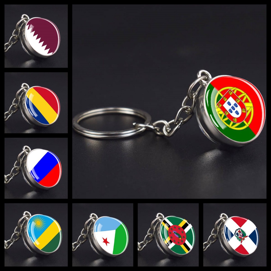 Chaveiro Bandeira Portugal Qatar Romênia Rússia Rwanda Djibouti Dominica Padrão Pingente ...