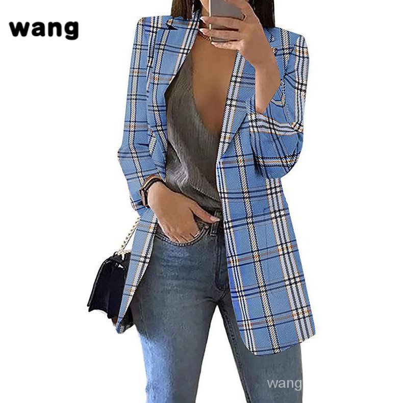 Blazer feminino moda xadrez casual lapela blazer | Shopee Brasil